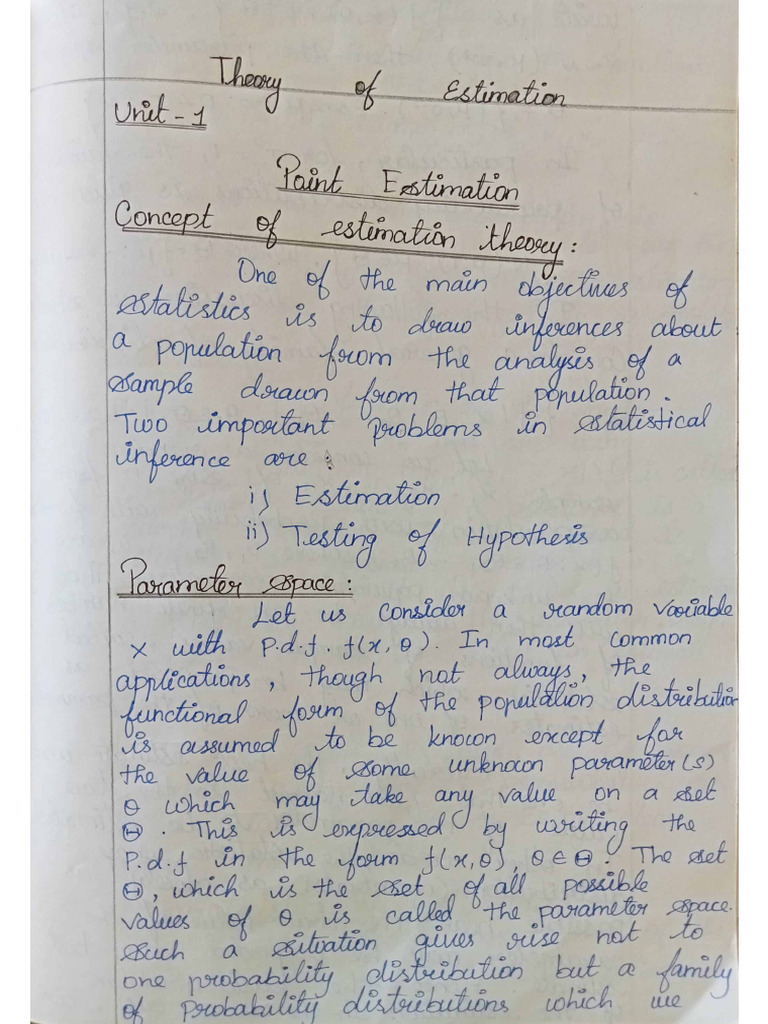 Theory of Estimation Unit 1 | PDF