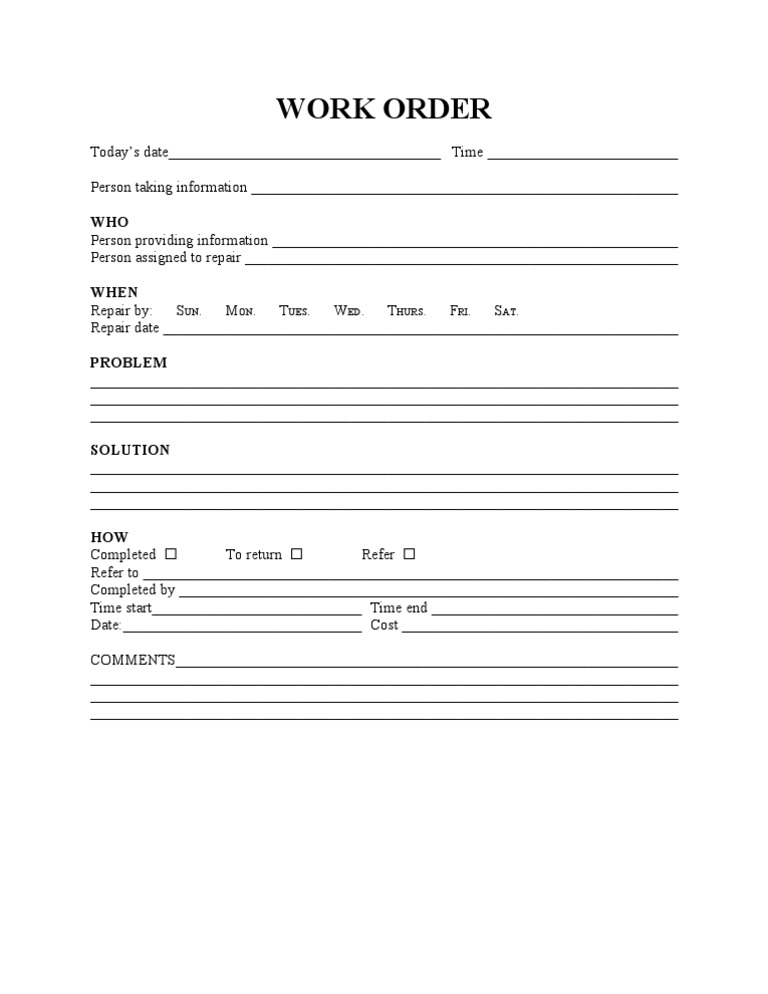 Work Order Form Template | PDF