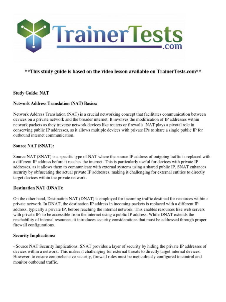 NAT Study Guide and Slides | PDF | Computer Network | Ip Address