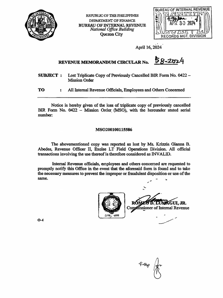 RMC No. 58-2024 | PDF