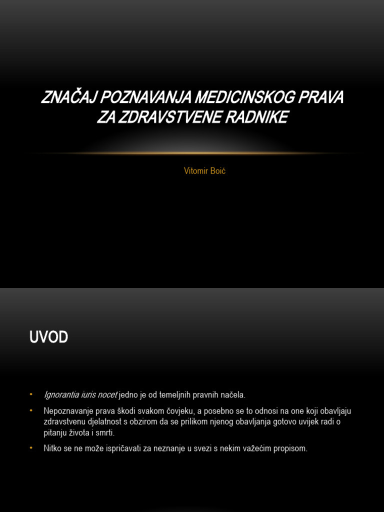 Značaj Poznavanja Medicinskog Prava Za Zdravstvene Radnike | PDF