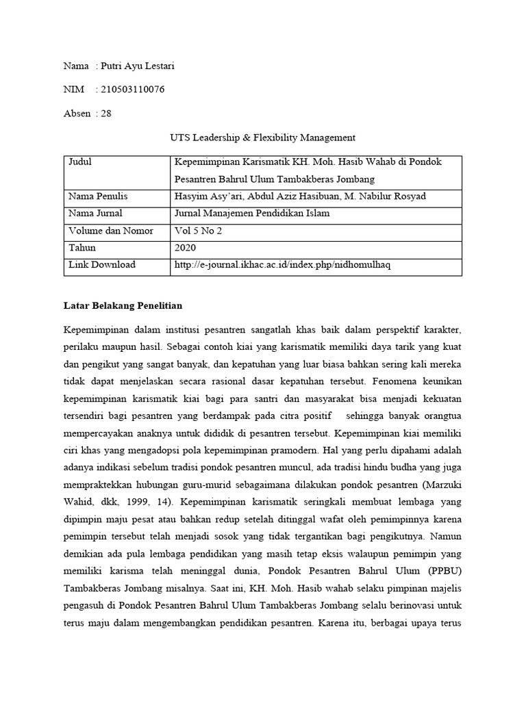 Kepemimpinan Karismatik KH. Hasib Wahab | PDF | Karier & Perkembangan
