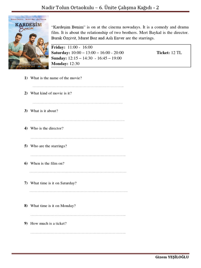 6th Grade Movie Worksheet | PDF