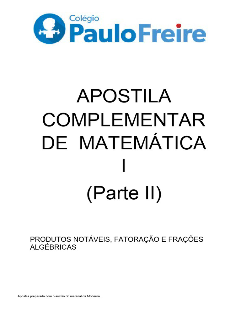 Apostila Parte2 8º Ano Produtos Notáveis Fatoração E Frações