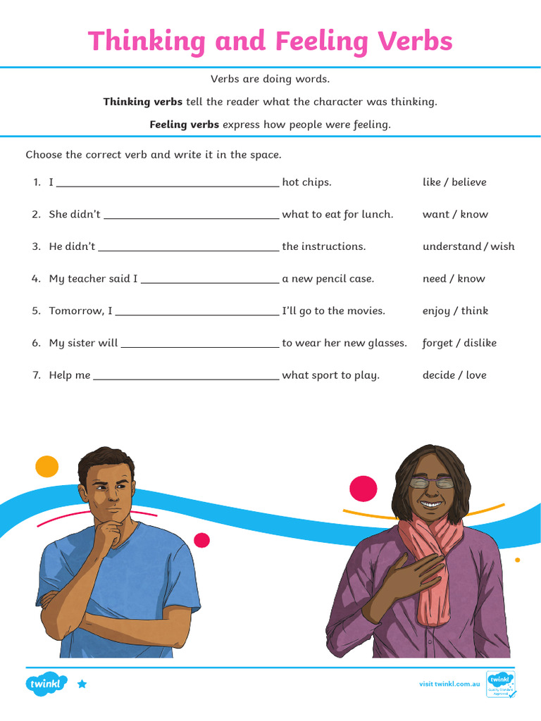 Au L 1630369516 Thinking and Feeling Verb Worksheets - Ver - 1 | PDF ...