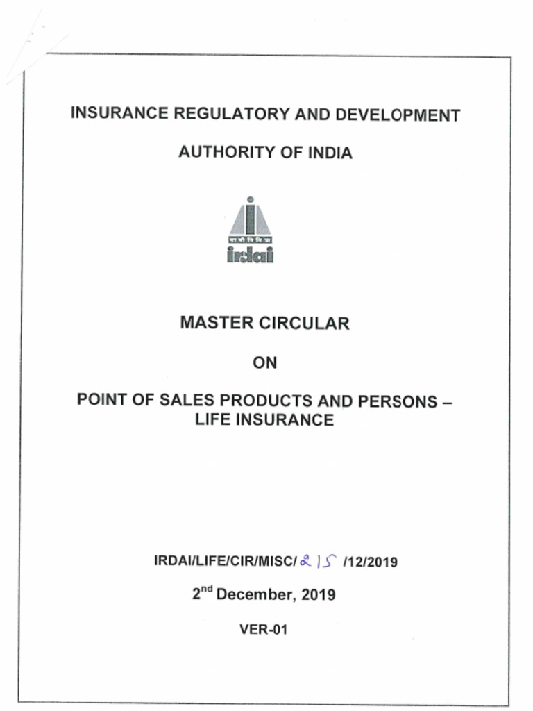 Master Circular On Point of Sales Products and Persons - Life Insurance ...