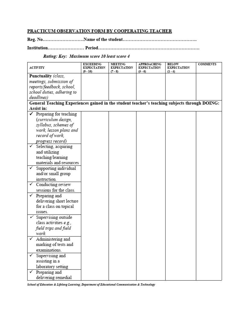 ECT 213 -PRACTICUM COOPERATING TEACHER FORM | PDF | Teachers | Learning