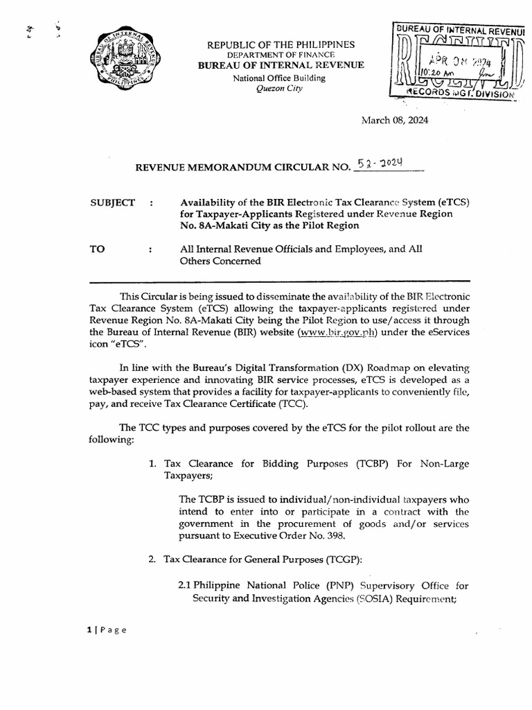 RMC No. 52-2024 | PDF