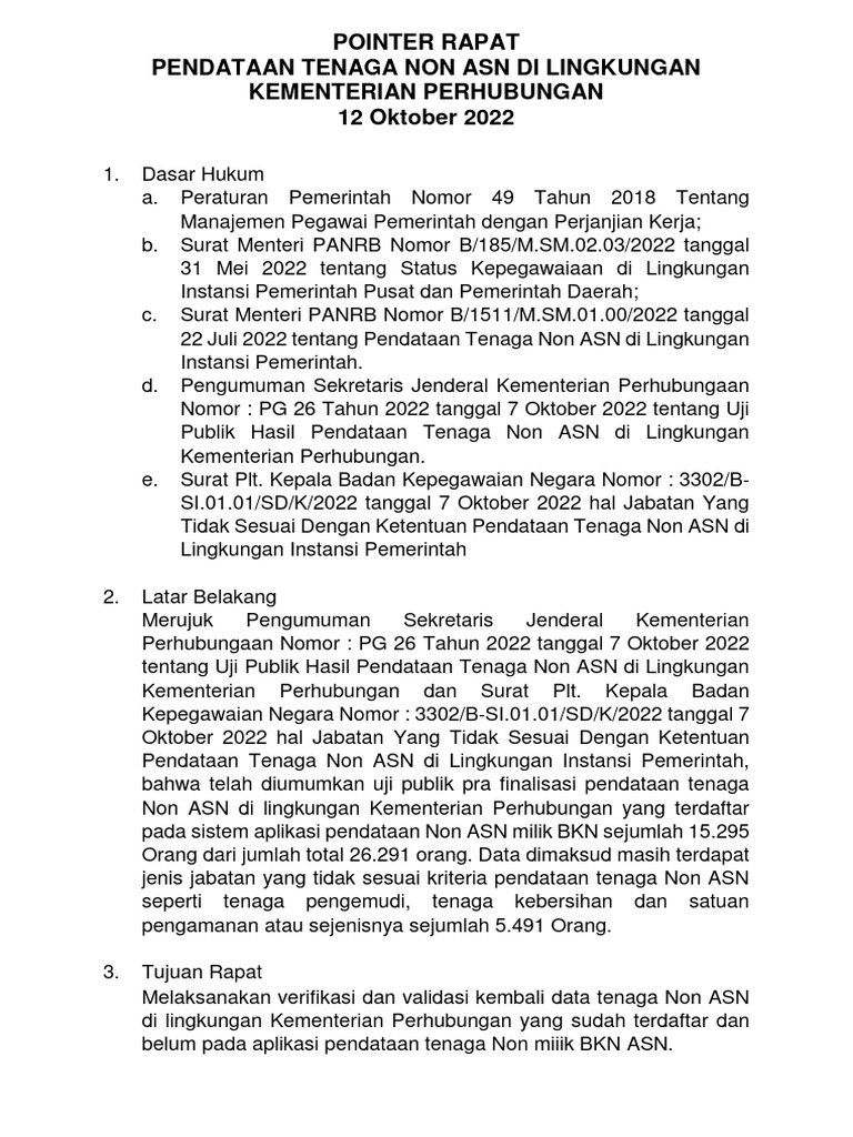POINTER RAPAT Prafinalisasi Pendataan Non ASN | PDF | Pengelolaan Keuangan & Uang
