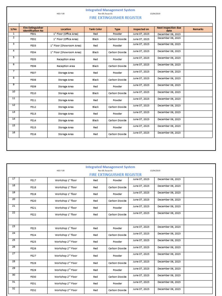 HSE-F-09 Fire Extinguisher Register | PDF | Technology & Engineering