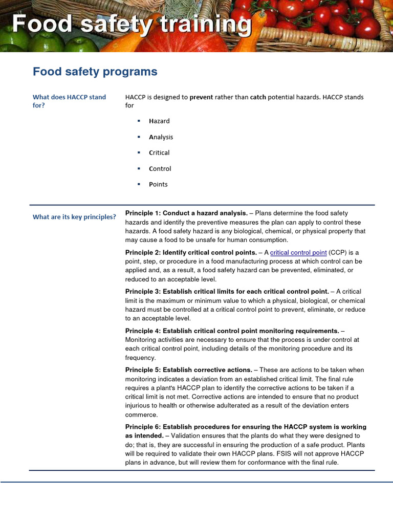 Food Safety Programs | Download Free PDF | Hazard Analysis And Critical Control Points | Food Safety