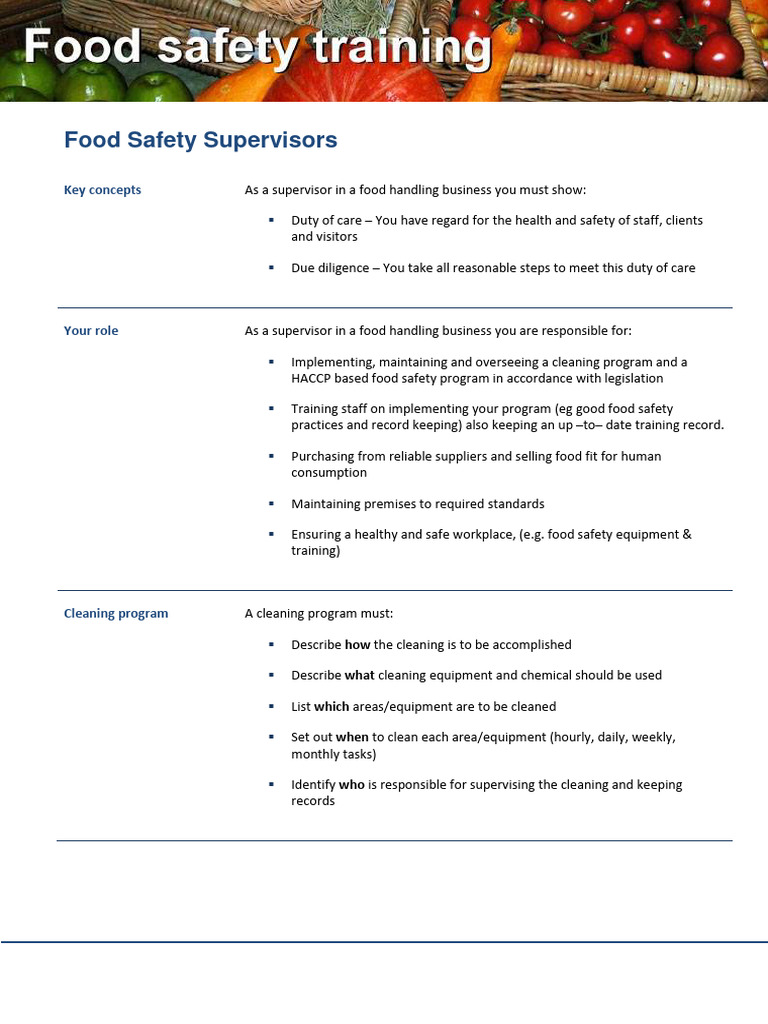 Food Safety Supervisors Guide.v1.0 | PDF | Food Safety | Due Diligence