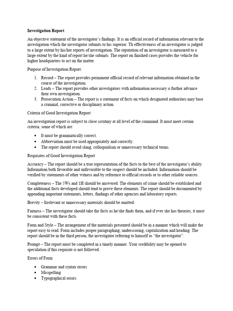 Essential Guide to Investigation Reports | PDF | Prosecutor | Truth