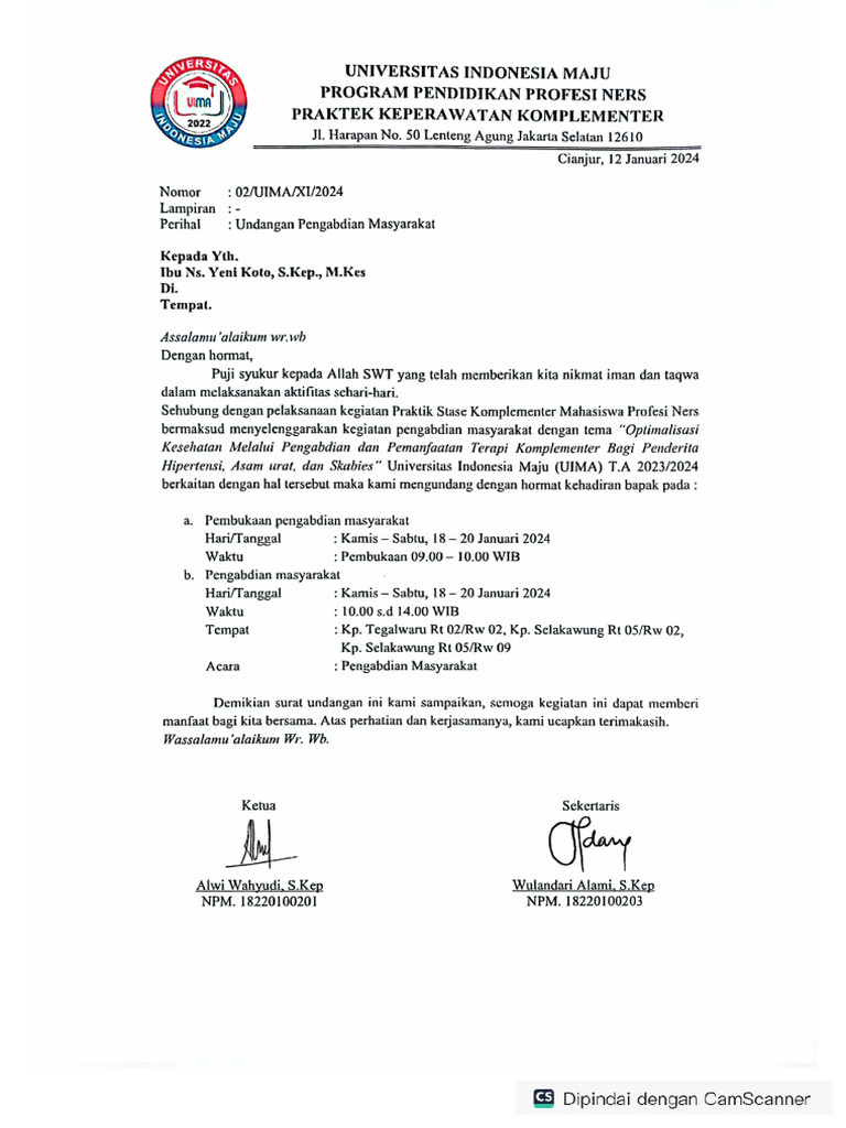 Surat Undangan - Ns. Yeni Koto, S.Kep., M.Kes | PDF