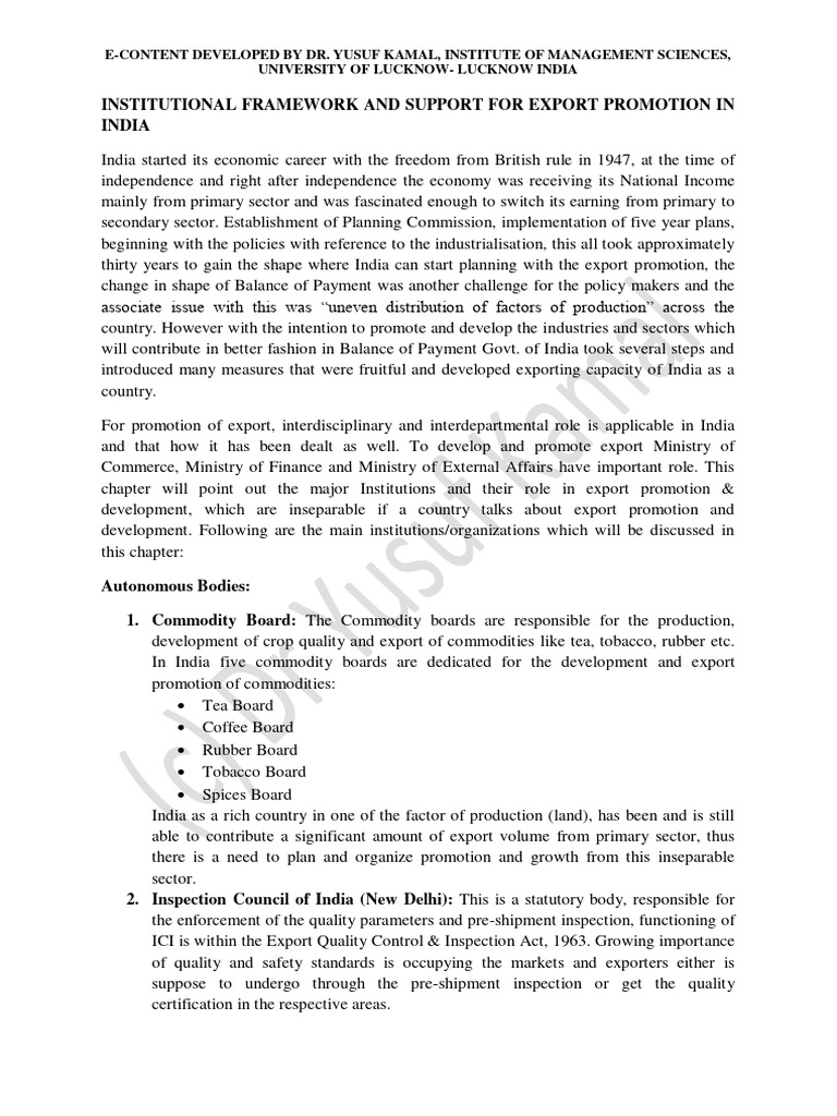 Export Promotion Framework in India | PDF | Dumping (Pricing Policy ...