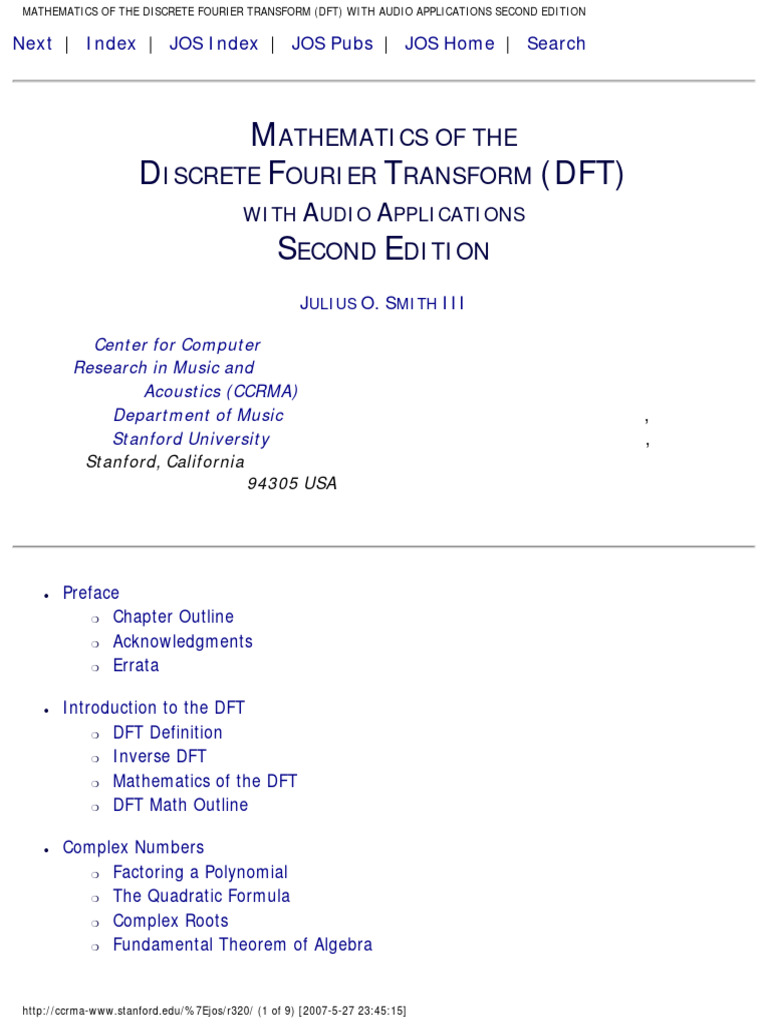 J. O. Smith III - Mathematics of The Discrete Fourier Transform (DFT ...