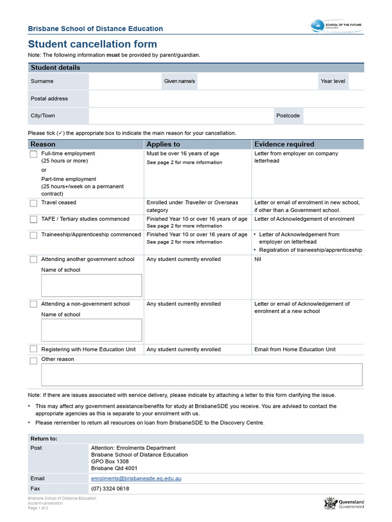 Student Cancellation Pdf