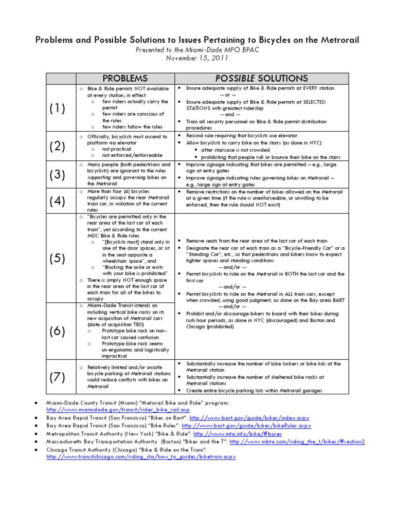 Problems and Possible Solutions To Issues Pertaining To Bicycles On The ...