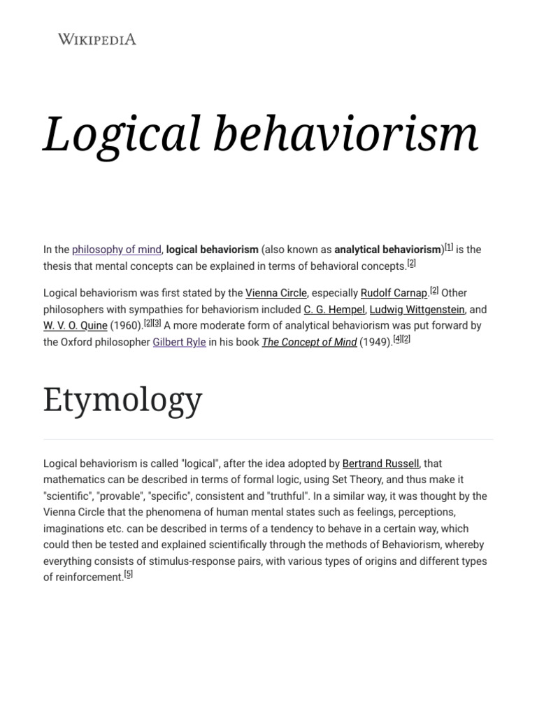 Logical Behaviorism - Wikipedia | PDF | Philosophy