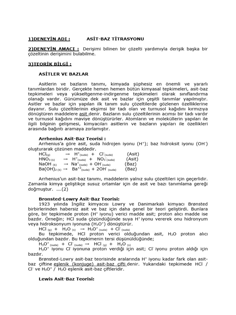 Asit Baz Titrasyon Deneyi | PDF