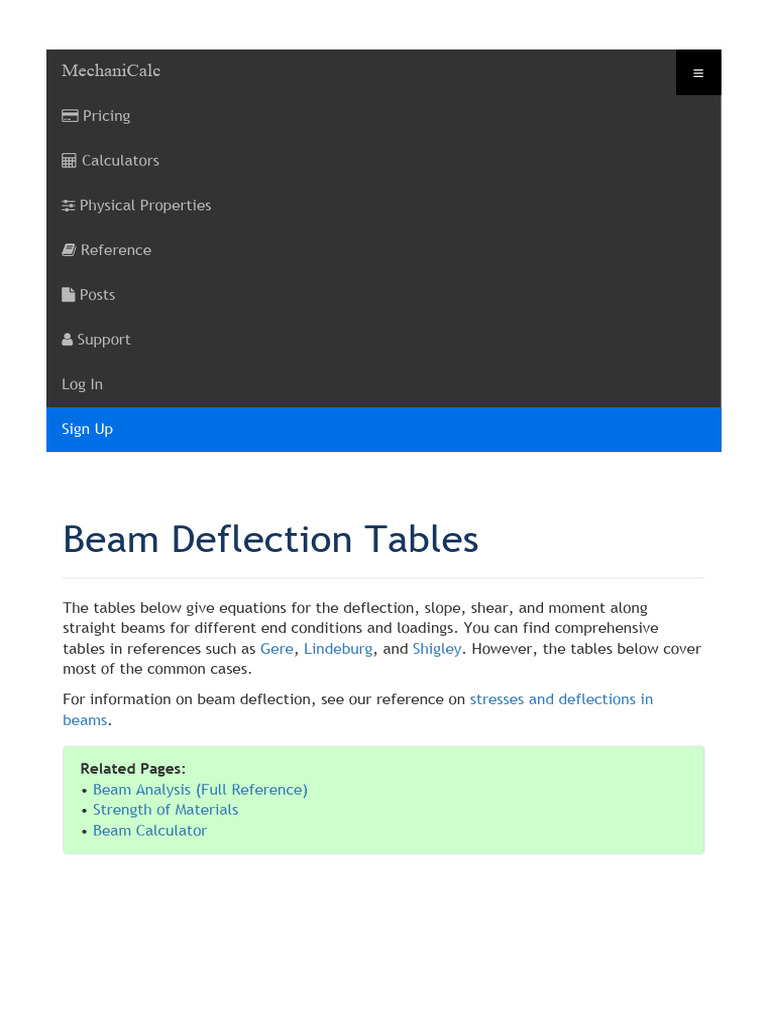 Beam Deflection Table | PDF | Beam (Structure) | Structural Engineering