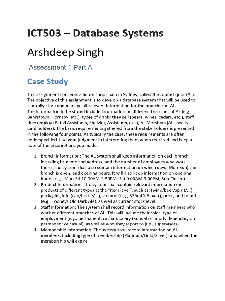 Arshdeep Singh - 2024S1 - Ict503 - A1a | PDF | Data Management | Data Model