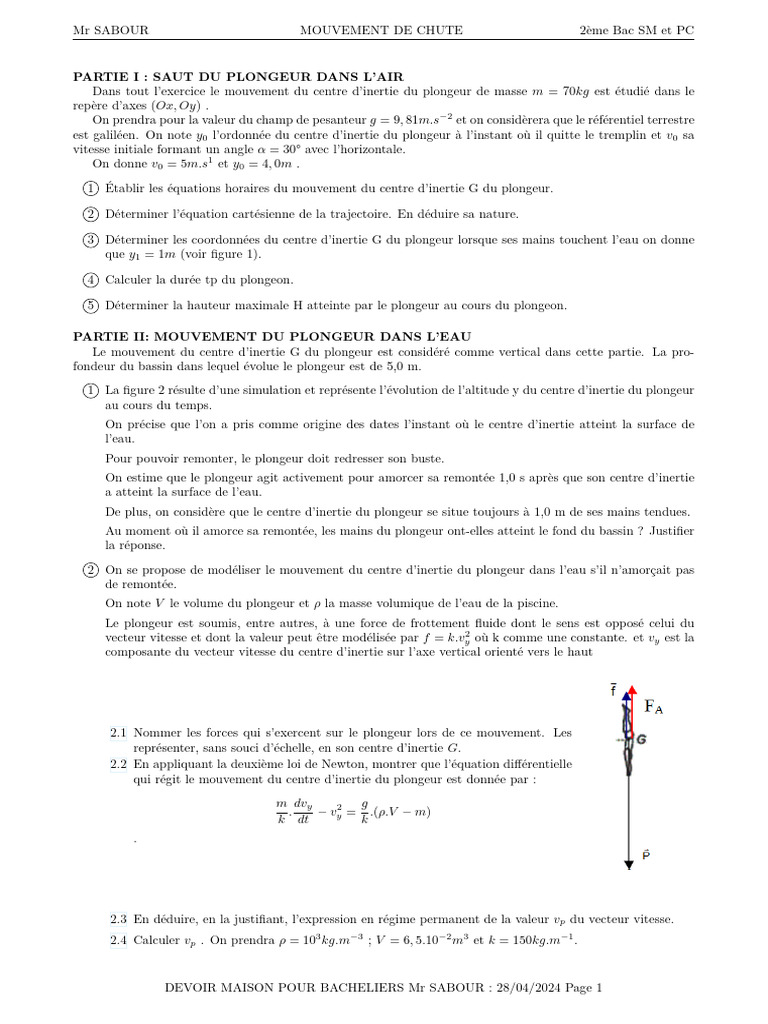 Enoncé - Du - Devoir - Maison - Le Plongeon | PDF | Centre d'inertie | Inertie