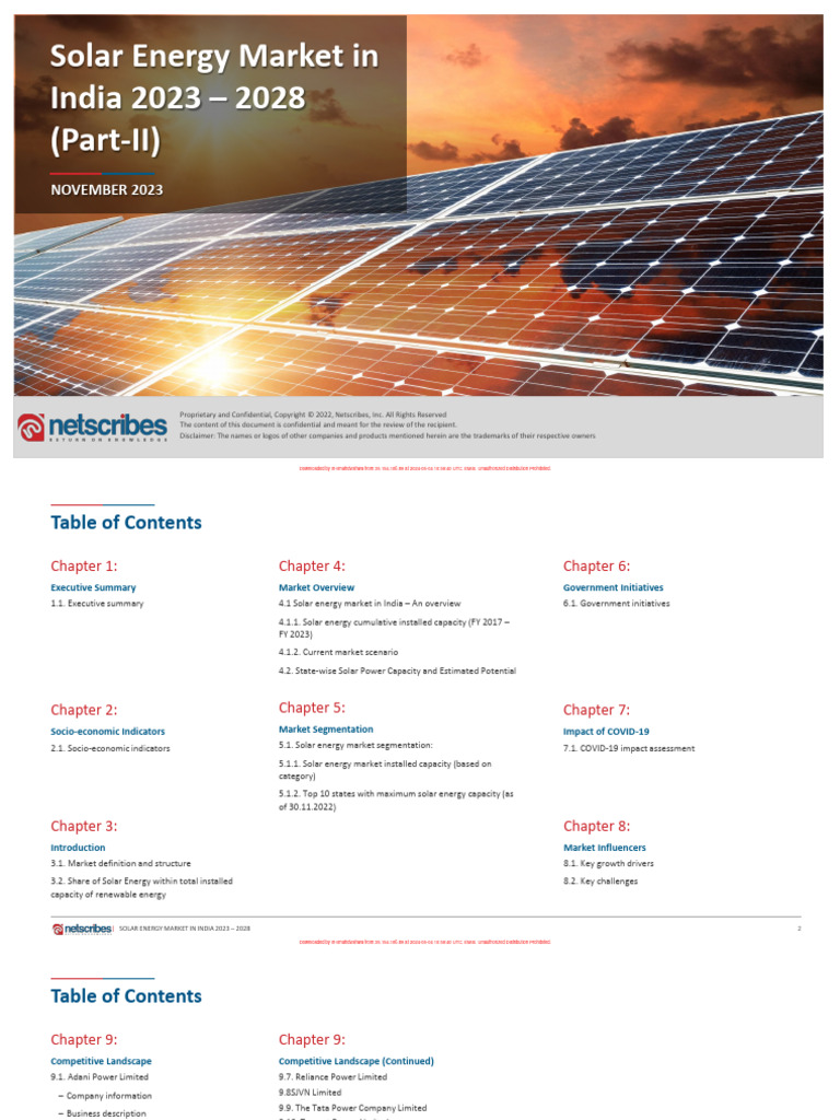 Solar Energy Market in India 2023-2028 Part-II (Competitor Analysis) | PDF