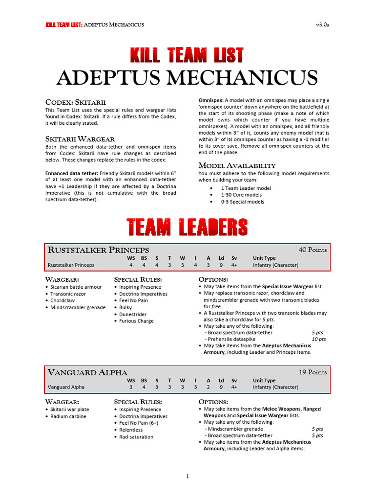 Adeptus Mechanicus Kill Team Guide | PDF