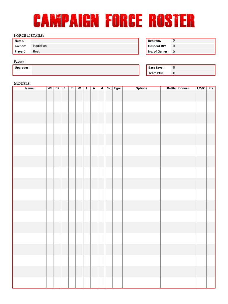 Warhammer 40K Force Roster | PDF