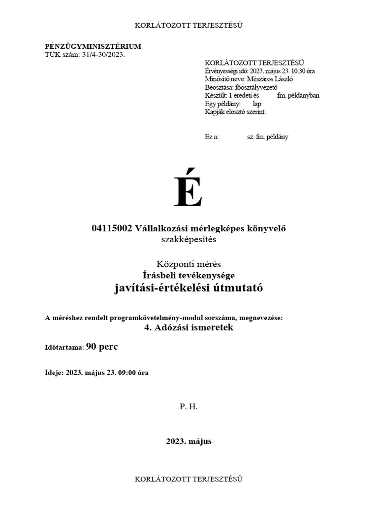 20230523-Adozasi Ismeretek Kozponti Meres E | PDF