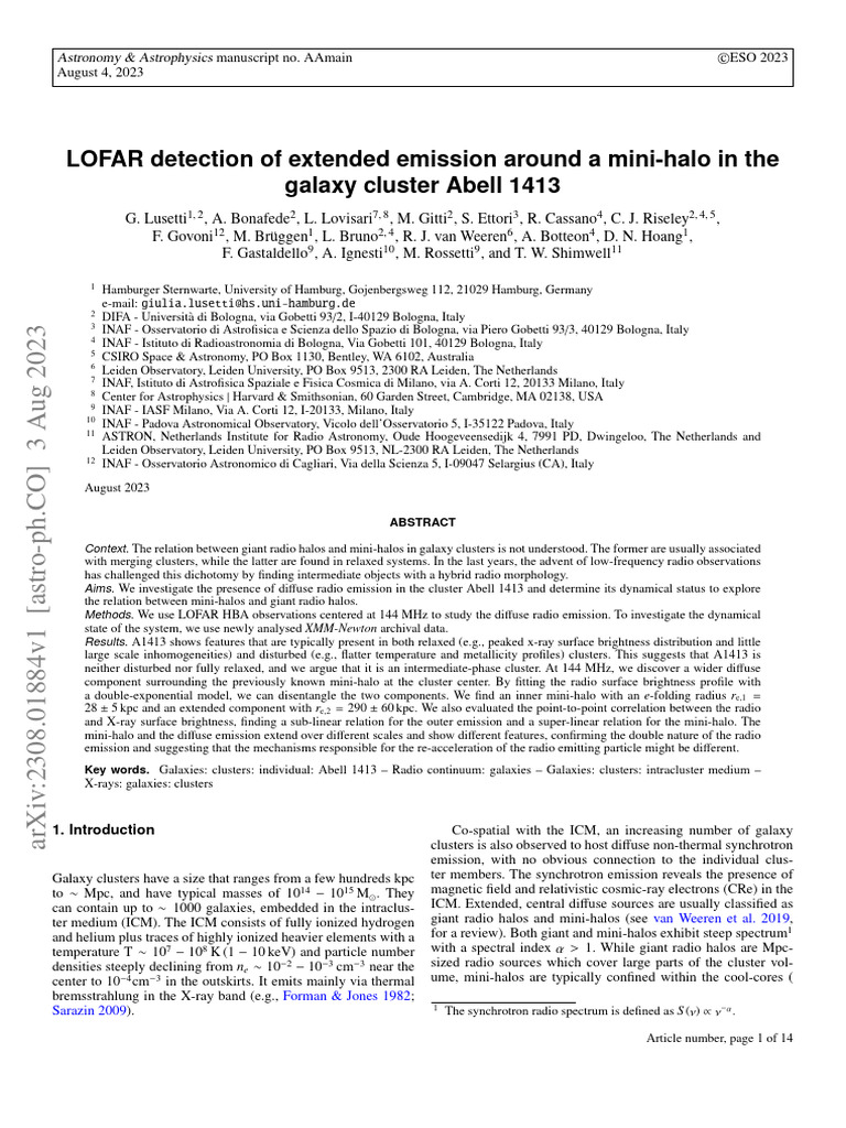 LOFAR Detection of Extended Emission Around A Mini | PDF | Galaxy ...