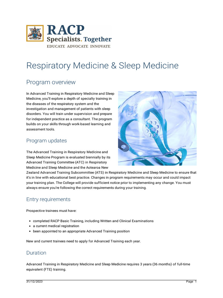 Respiratory Medicine and Sleep Medicine RACP Advanced Training ...