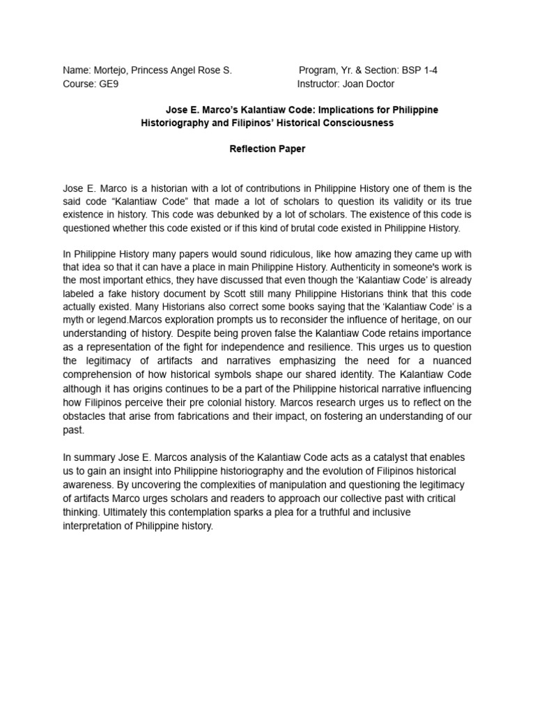 Jose E. Marco's Kalantiaw Code - Implications For Philippine ...