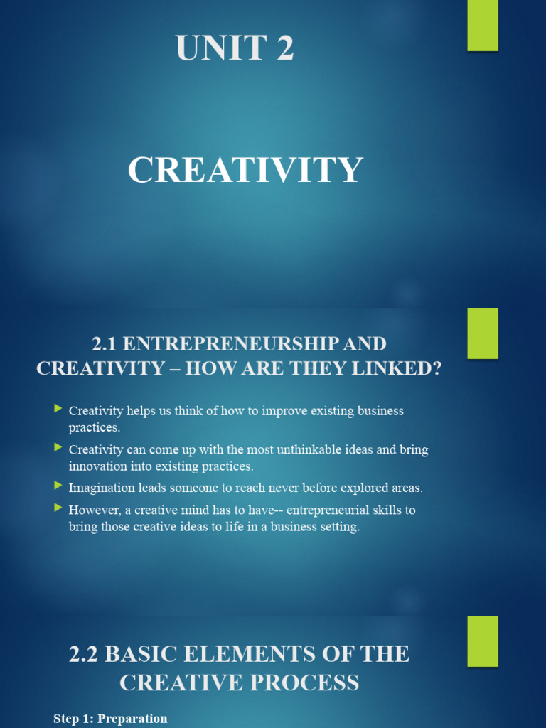 UNIT 2 Creativity | PDF | Creativity | Entrepreneurship