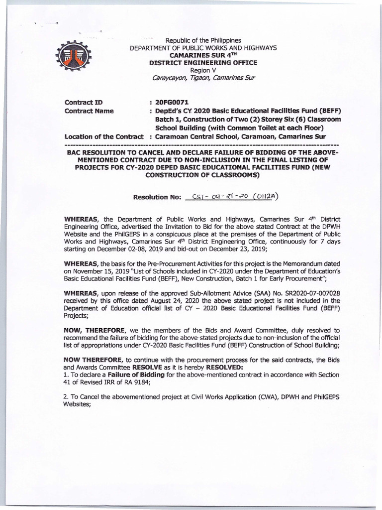 BAC Resolution (Cancellation) - 20FG0071 | PDF