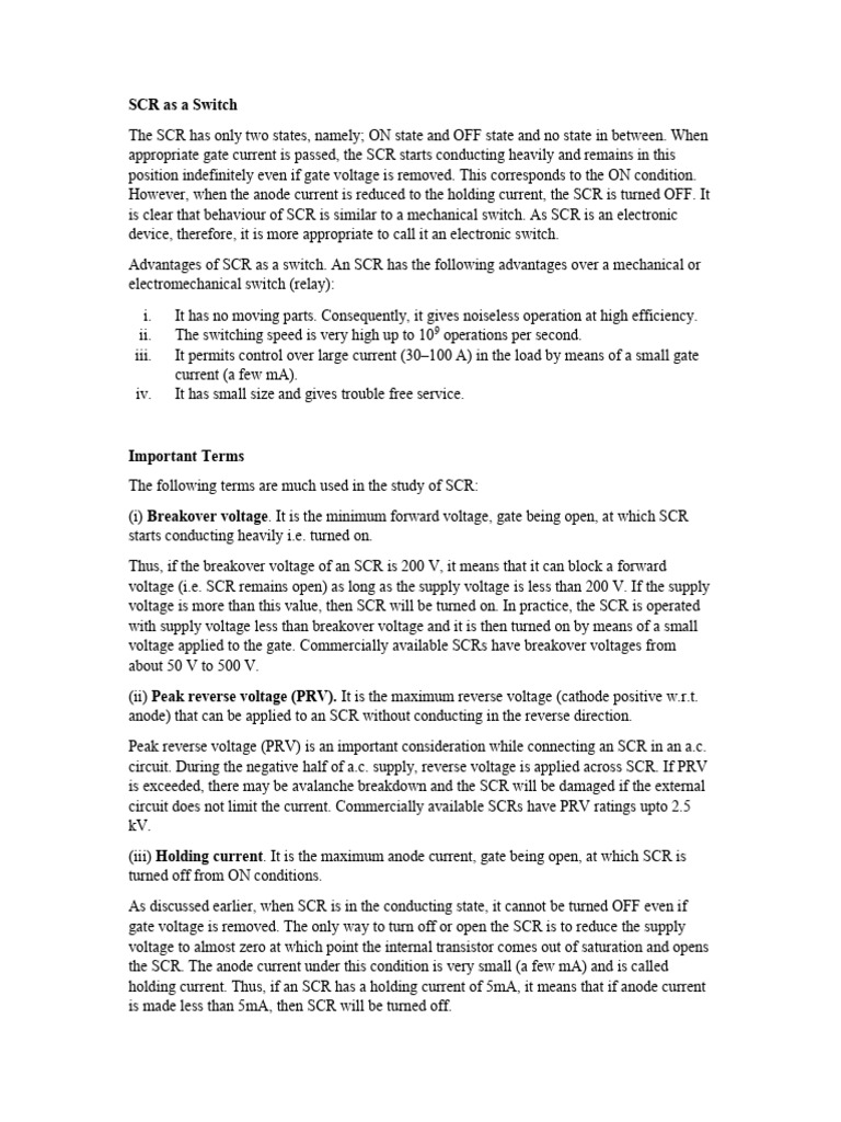 SCR As A Switch | PDF | Computer Engineering | Electrical Equipment