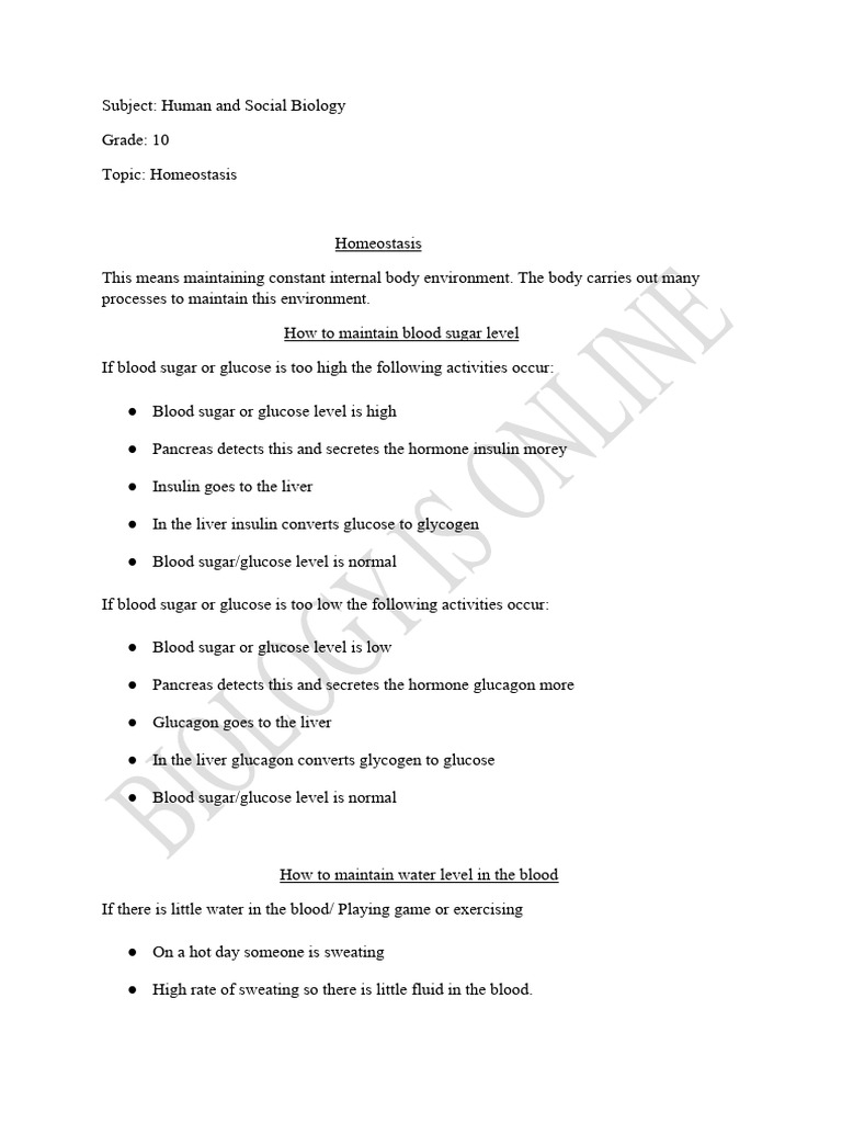 Homeostasis notes | PDF | Homeostasis | Vasodilation