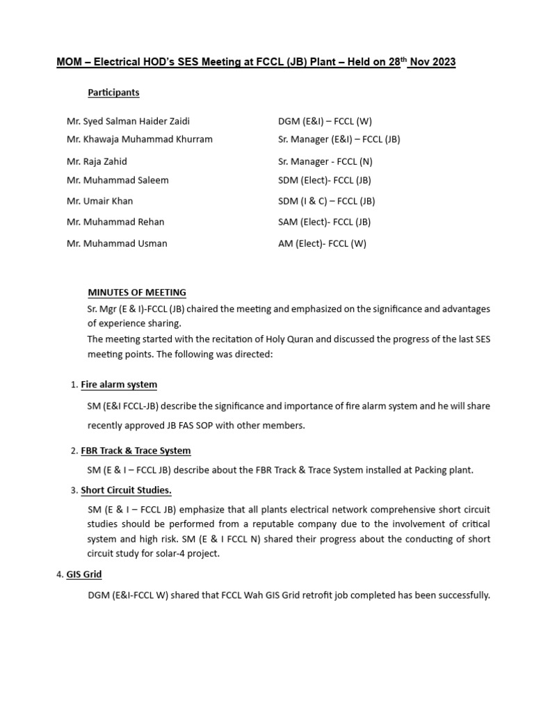 Electrical HOD's SES Meeting Summary | PDF | Electricity | Electrical Engineering