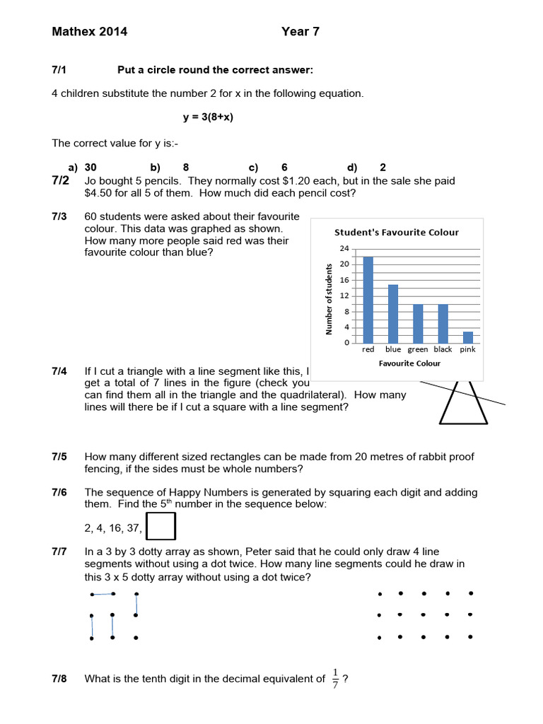 Mathex Year 7 2014 Plus Answers | PDF | Euclidean Geometry | Mathematics