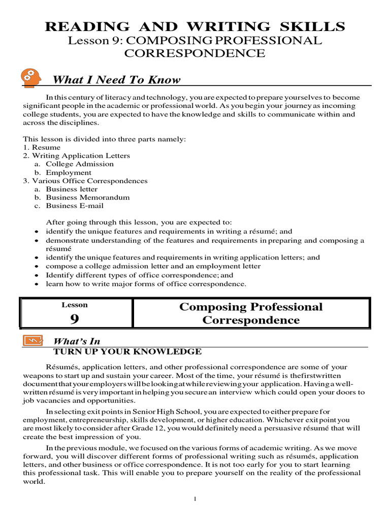 Ut Reading Writing Composing Professional Correspondence | PDF | Résumé