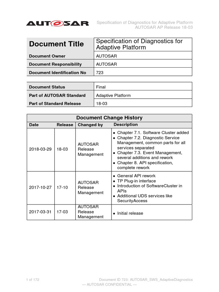 AUTOSAR SWS AdaptiveDiagnostics | PDF | Specification (Technical ...