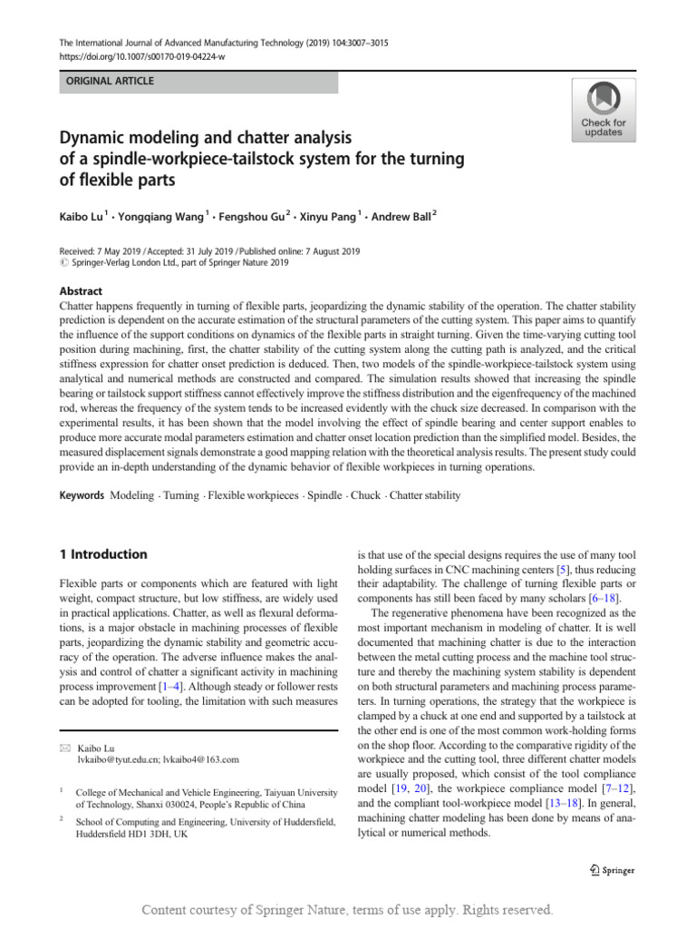 Dynamic Modeling and Chatter Analysis of A Spindle | PDF | Machining ...