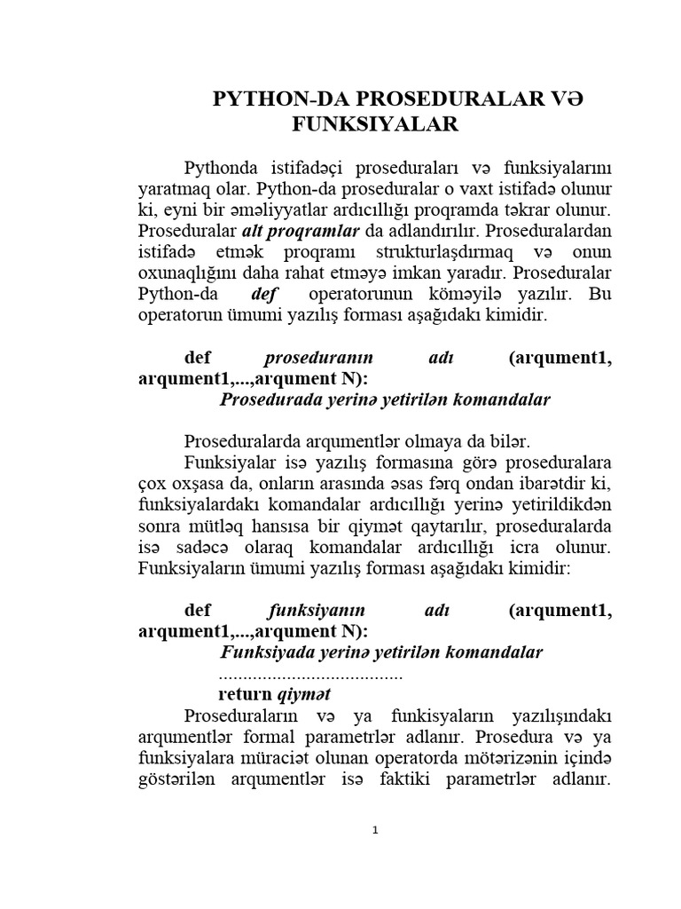 13.python-Da Proseduralar VƏ Funksiyalar | PDF