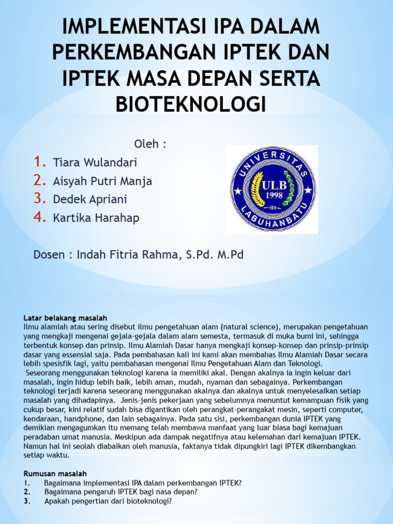 Implementasi Ipa Dalam Perkembangan Iptek Dan Iptek Masa | PDF