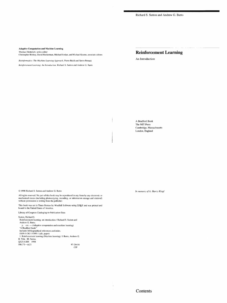 Adaptive Computation And Machine Learning Richard S Sutton Reinforcement Learning An 0409