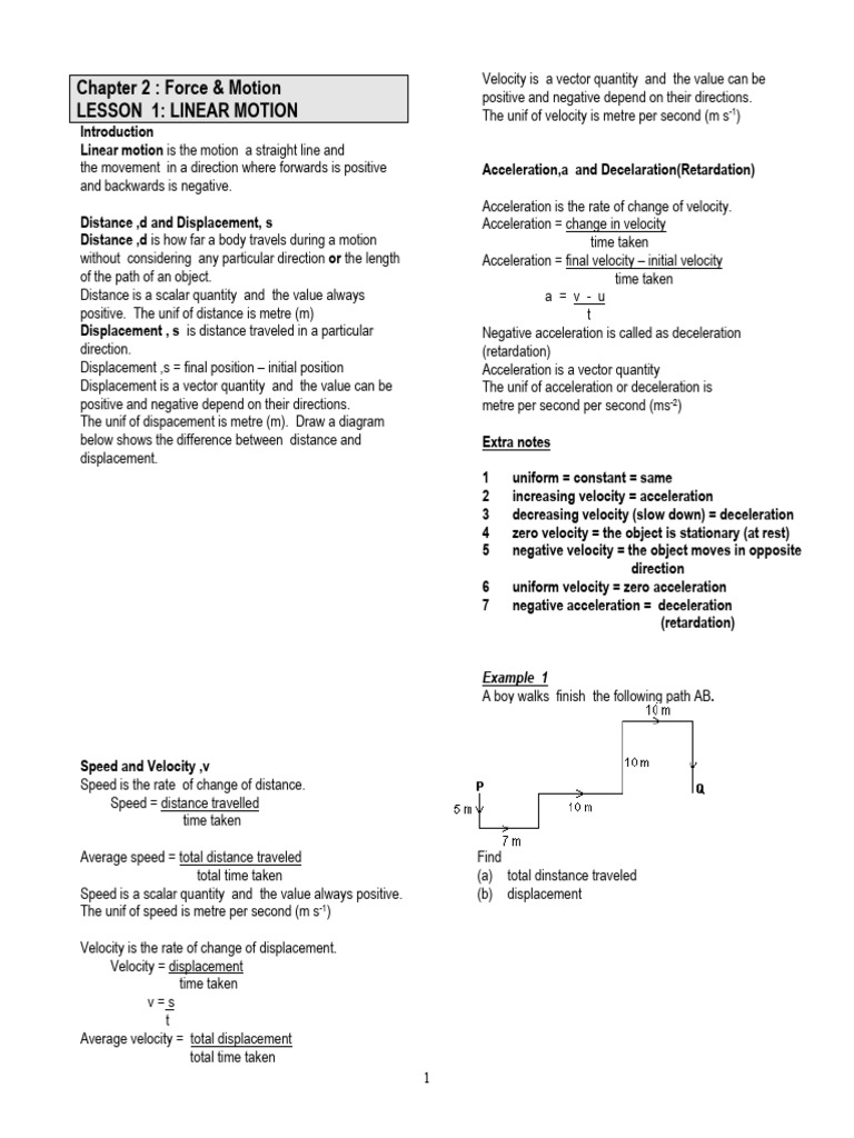 F4 Lesson 2.1 Linear Motion | PDF | Acceleration | Velocity
