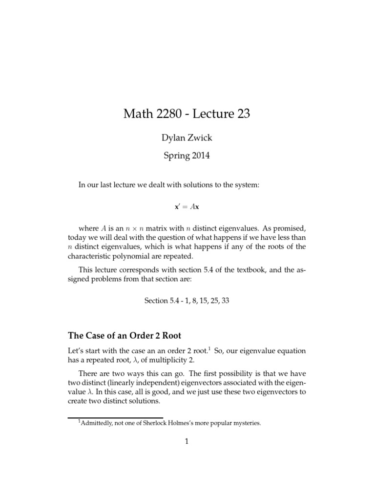 Lecture 23 Pdf Eigenvalues And Eigenvectors Matrix Mathematics 5613