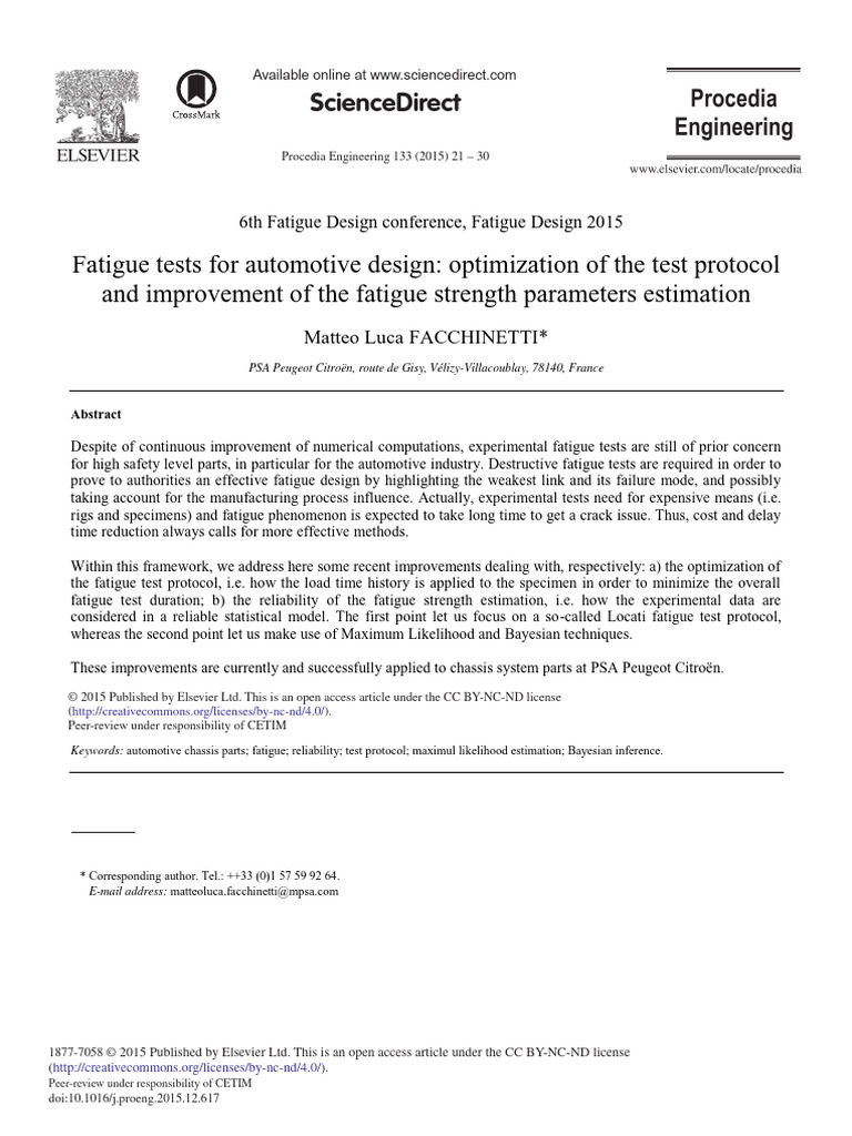 Fatigue Tests For Automotive Design Optimization Of The Test Protocol