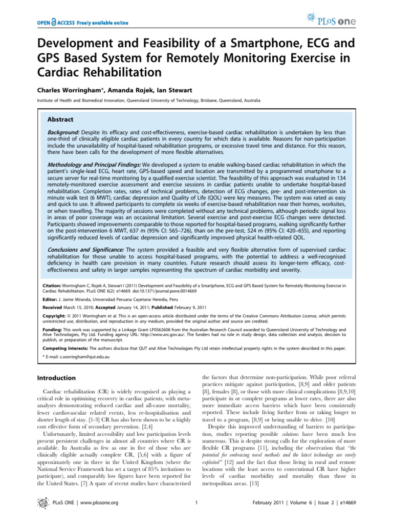 Development and Feasibility of A Smartphone, ECG and GPS Based System ...